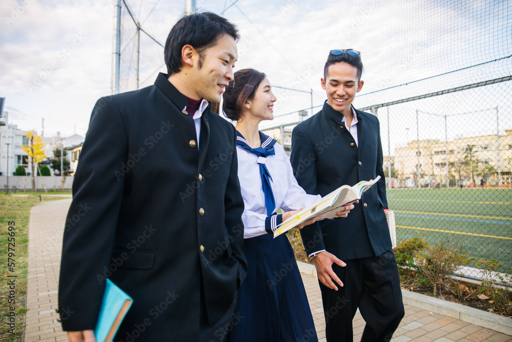 Young japanese students with traditional school college uniforms ...