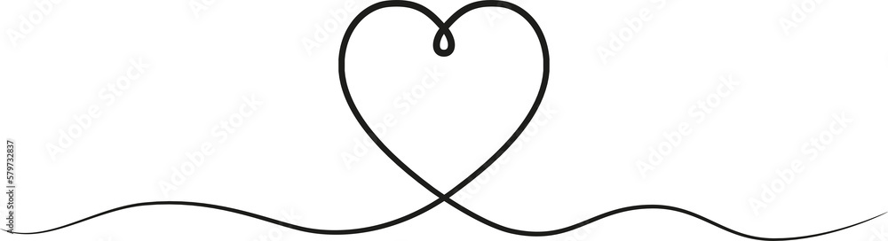 One line drawn heart. Continuous one line drawing of heart ribbon ...