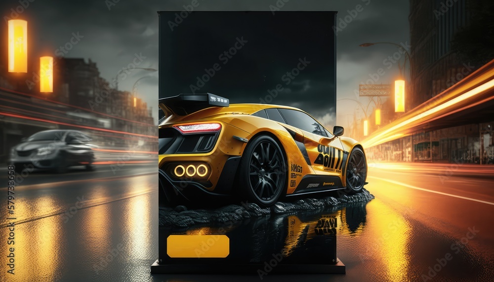 Mockup advertising design for car oil with a car background. Stock ...