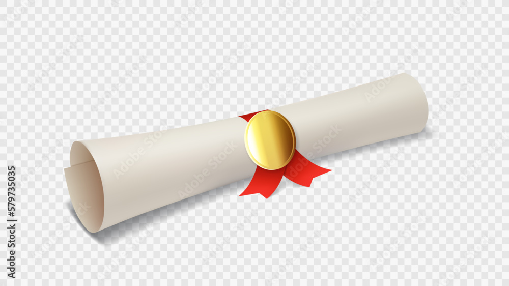 Graduation or diploma scroll with red ribbon. Vector illustration of ...
