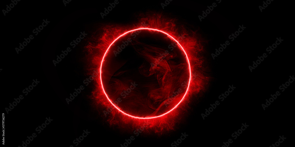 Energy red geometric circle on a dark background. Beautiful futuristic ...