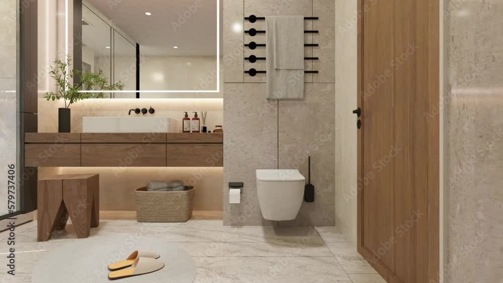 interior of modern luxury bathroom with furniture , video ultra HD 4K ...