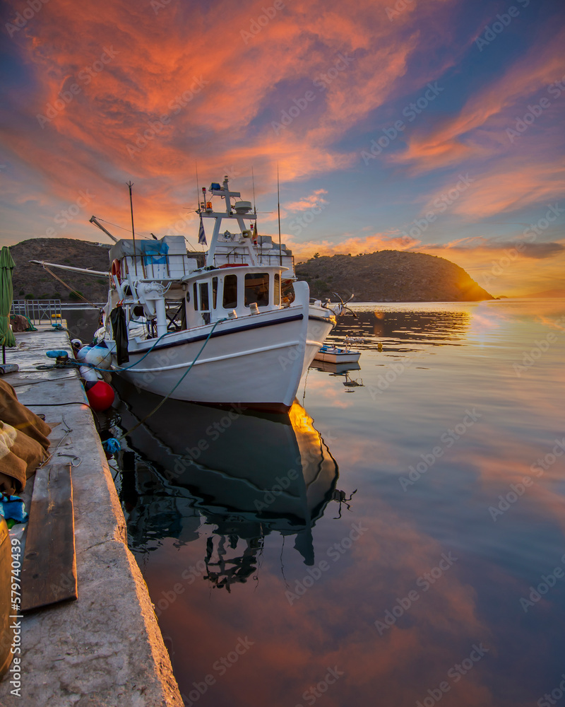 Skala Village harbour view in Patmos Island. Patmos Island is populer ...
