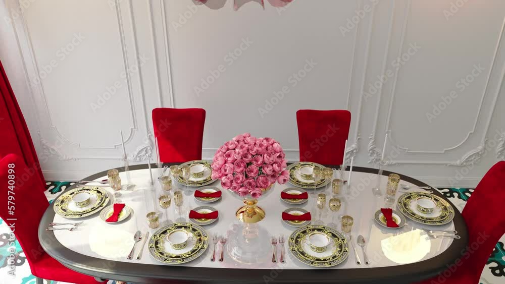 interior of modern luxury dining room with furniture , zoom out shot ...