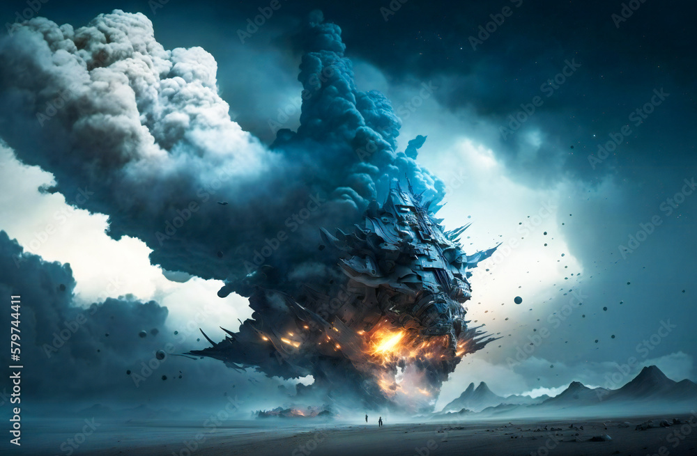 Giant alien space ship surrounded by clouds. Created with Generative AI ...