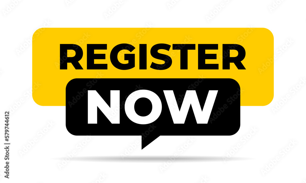 Register Now with Speech Bubble and Ribbon. Modern Design Template for ...