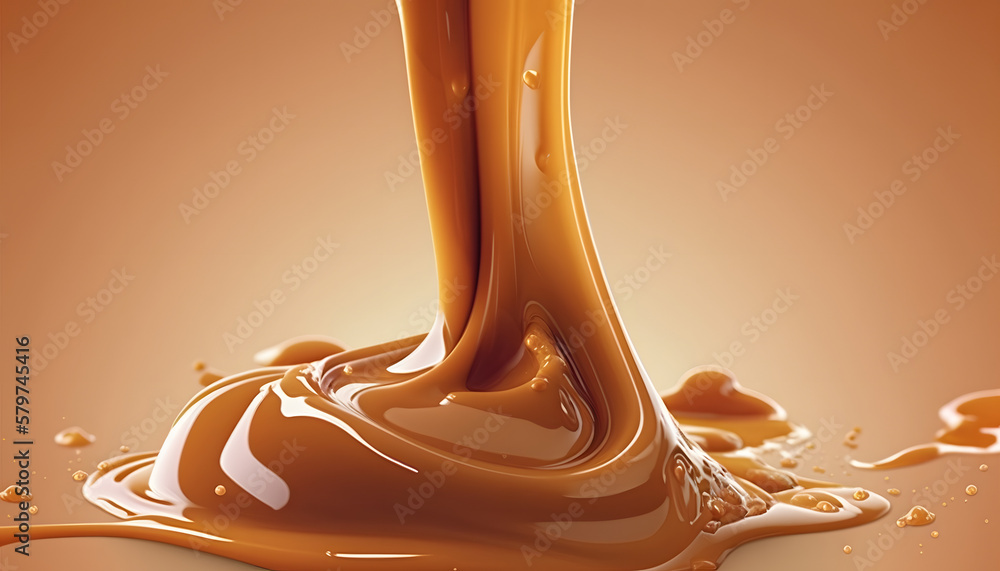 Liquid sweet melted caramel, delicious caramel sauce or maple syrup ...