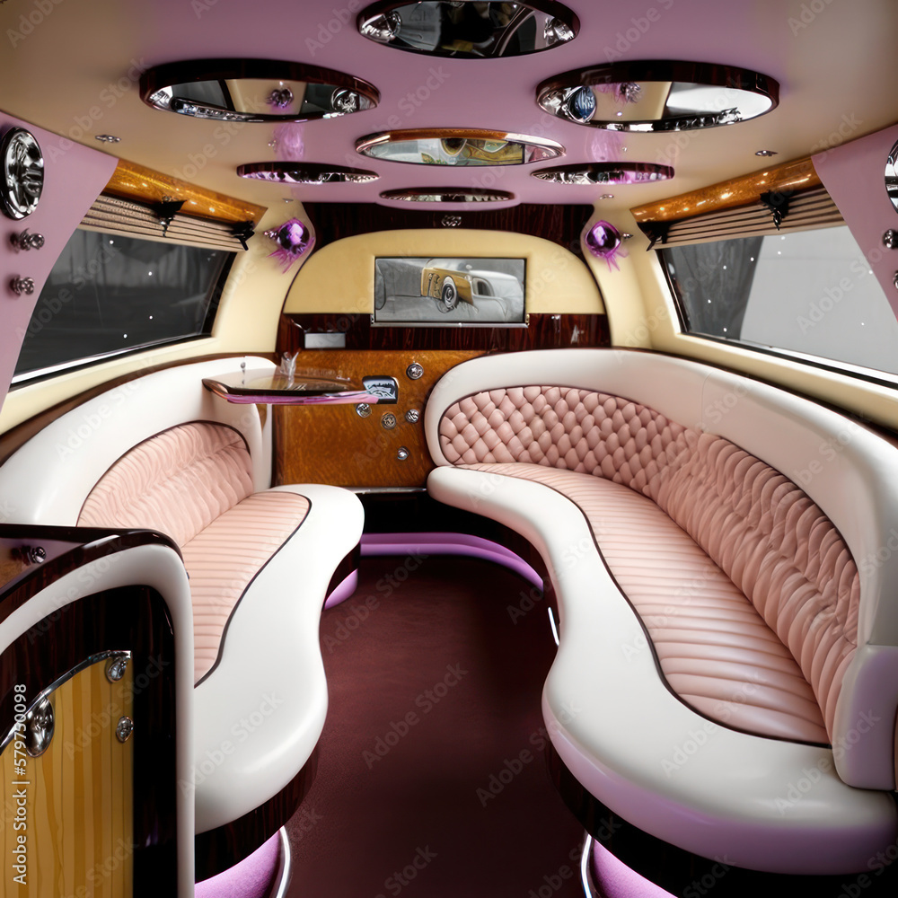 interior of luxury limousine car with bar and party design. generative ...