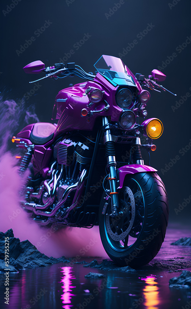 Custom motorcycle graphic image in vibrant volumetric pink lighting and ...