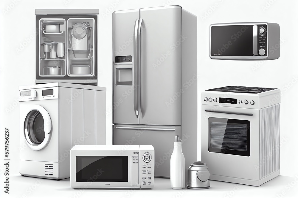 Home Appliances. Household Kitchen Technics Isolated On White ...
