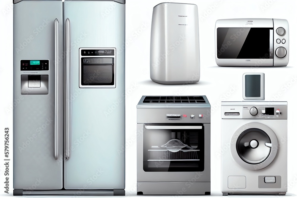 Home Appliances. Household Kitchen Technics Isolated On White ...