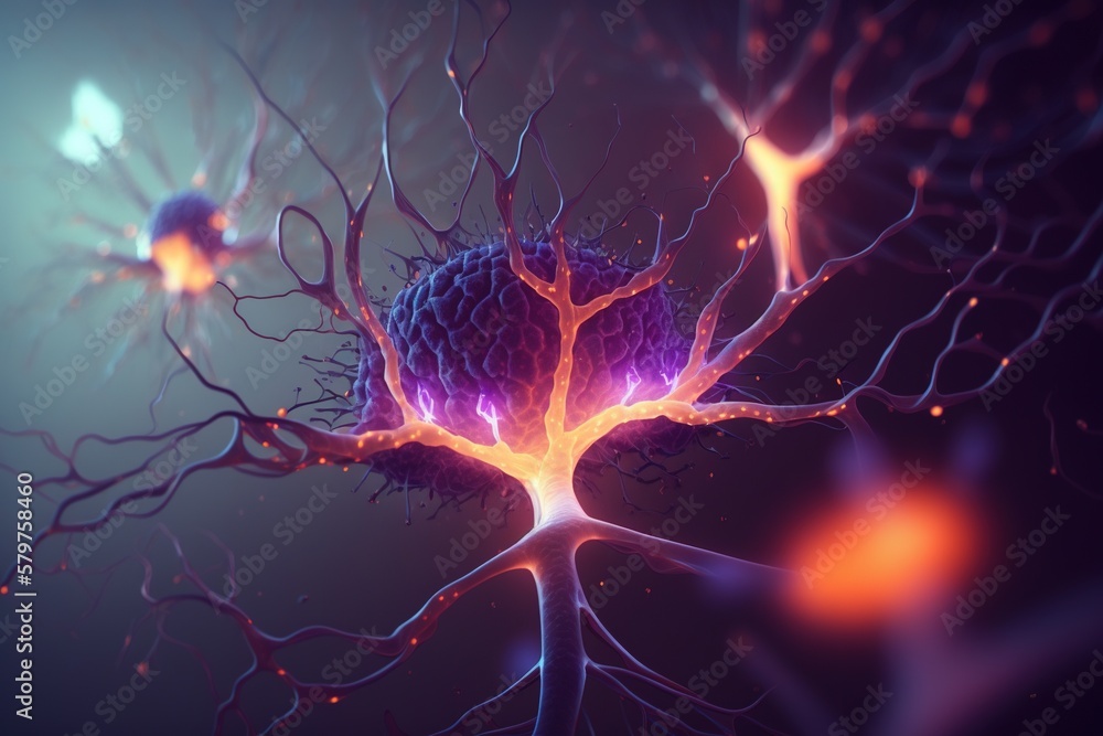 Neurons cells with glowing light. Brain structure universe, neurons in ...