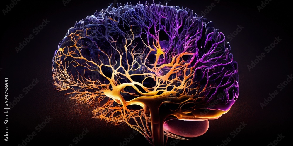 ภาพประกอบสต็อก Human glowing brain. AI network of brain on business ...