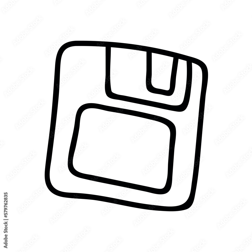 Single hand drawn diskette. Vector illustration in doodle style ...