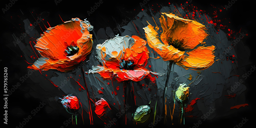 Expressive Abstract Poppies, Captivating Brushstroke Art in Vibrant ...