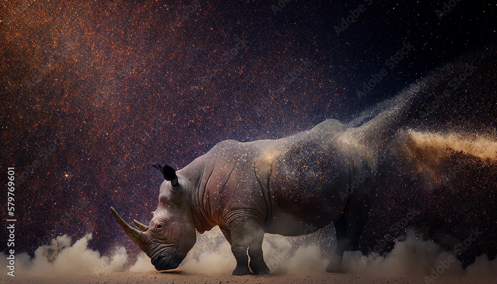Extinction concept of rhino fading away in the stars Stock Illustration ...