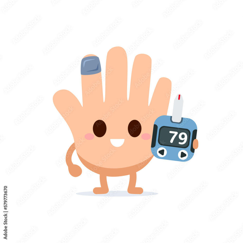 Cute cartoon Hand checks blood sugar, diabetes, and glycemic on finger ...