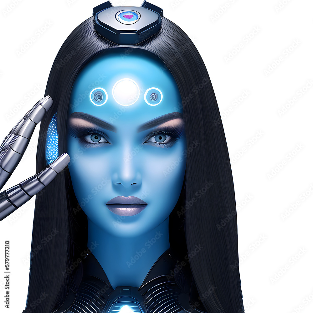 Portrait eines Frauenkopfes mit transparentem HTG. Weiblicher Avatar ...