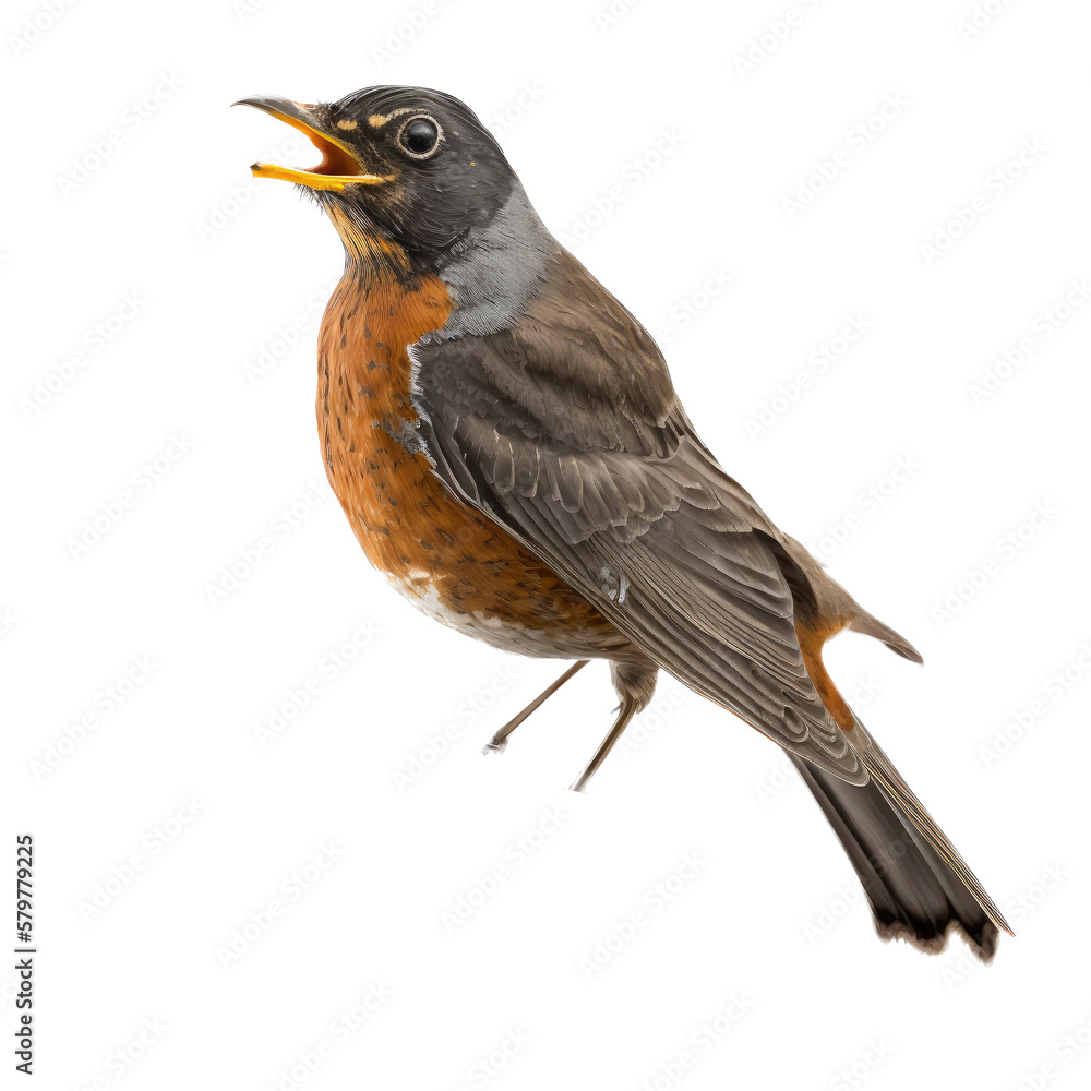 isolated American robin bird, macro, png, transparent background, spring, summer, vertical ...