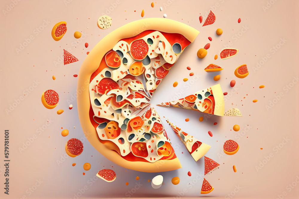 Italian pizza, Juicy cheese stretches from slice. Pizza and Splashes of ...