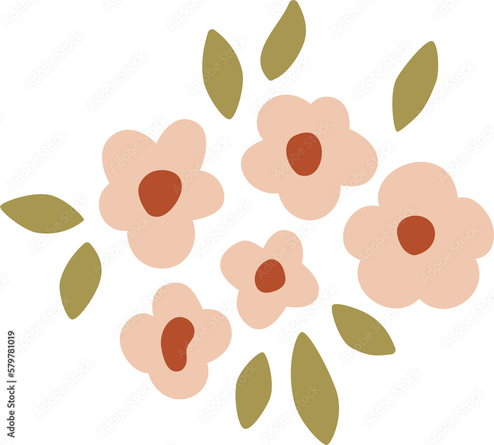 Tiny floral bouquet, beige small flower. Gentle daisy graphic element ...