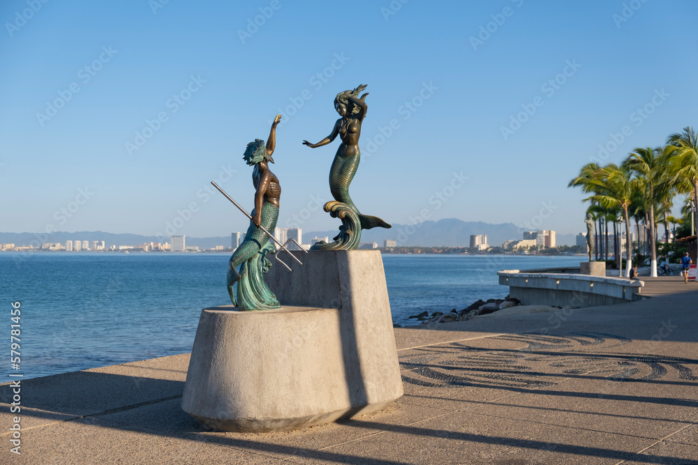 Bronze sculpture by Carlos Espino of Triton with trident and Mermaid ...