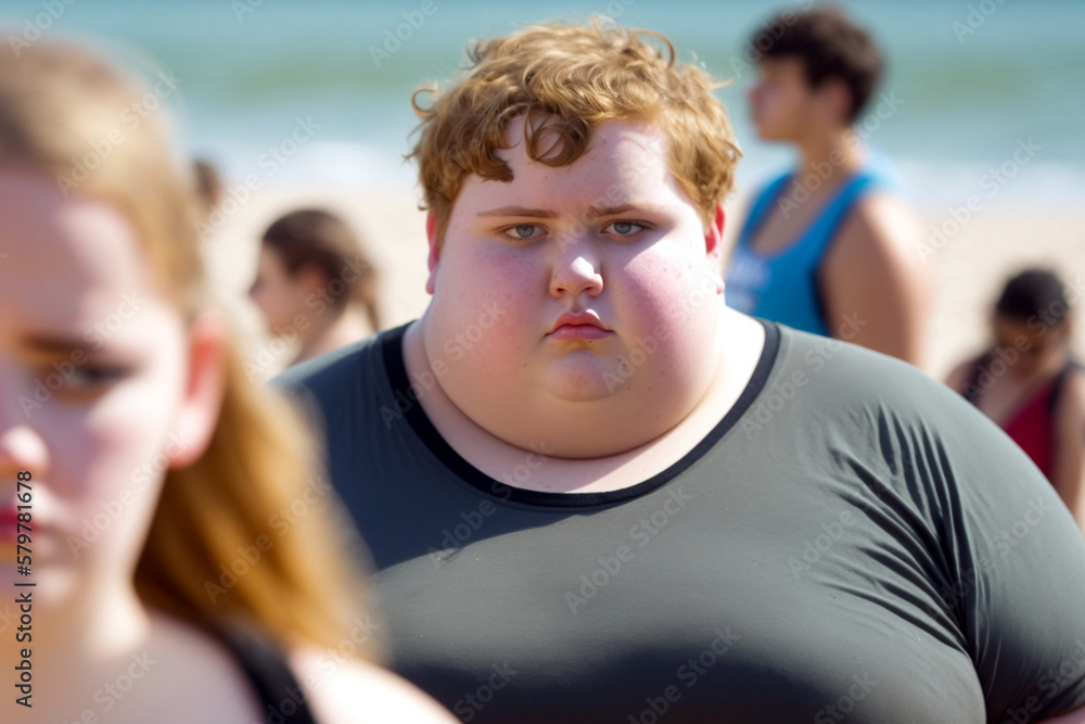 shy or introverted or sad overweight young adult man or teenager boy ...