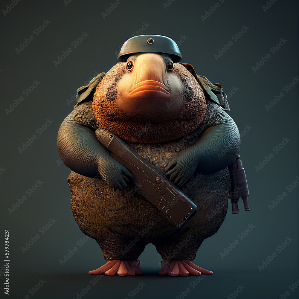 Realistic lifelike overweight fat obese platypus in dapper military ...