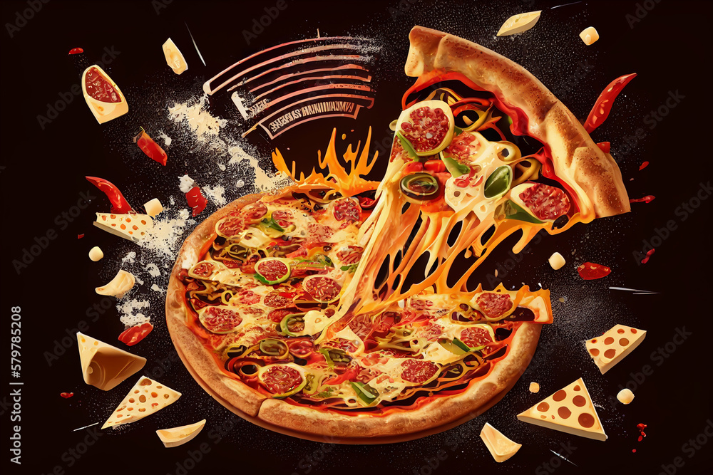 Pizza poster for menu restaurant. Pizza design style promotional fast ...