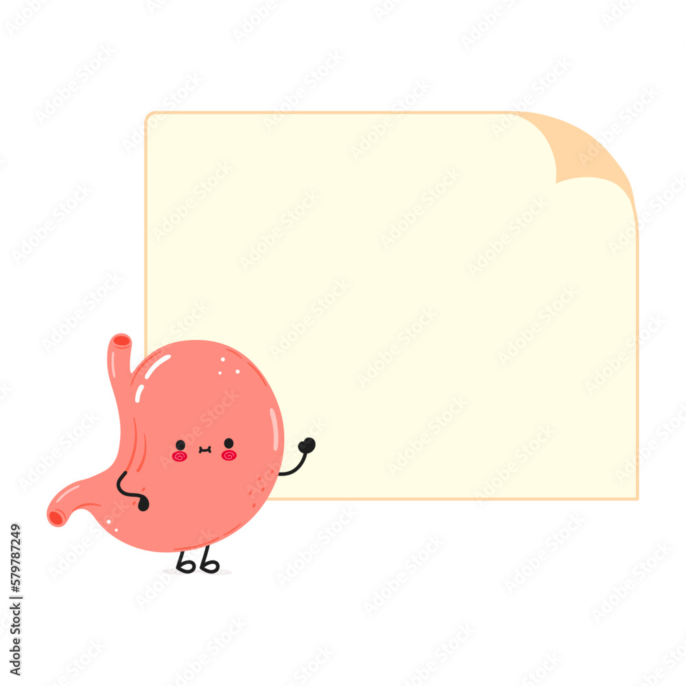 Cute funny stomach poster character. Vector hand drawn cartoon kawaii ...