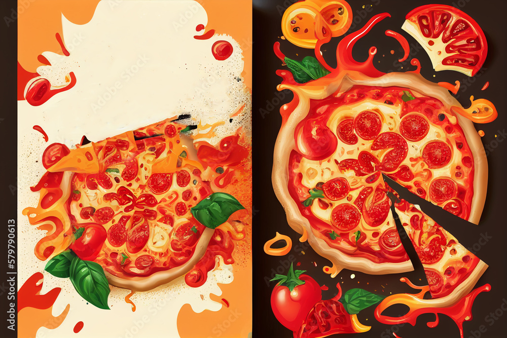 Pizza Pattern for pizzeria menu. Pieces of Italian pizza scatter to ...