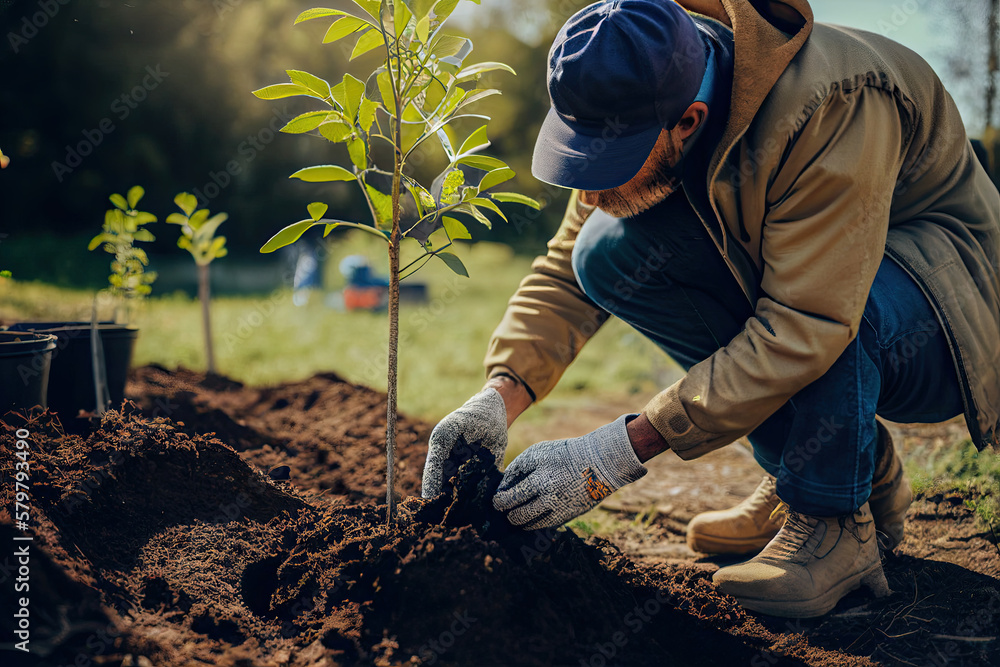 African American man planting a tree, Generative AI Stock Illustration ...