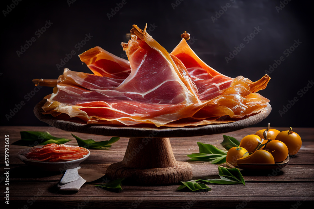 Spanish jamon or Jamon Iberico. Jamon serrano Spanish ham. Spanish eat ...