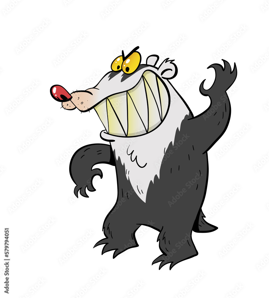 crazy rabid badger ready to attack with claws Stock Illustration ...