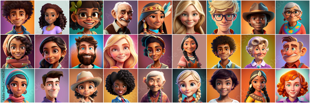 Set of avatars of happy people of different races and ages. Portraits ...