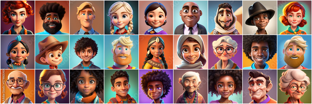 Set of avatars of happy people of different races and ages. Portraits ...