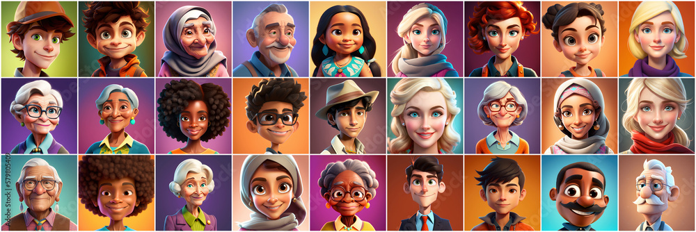 Set of avatars of happy people of different races and ages. Portraits ...