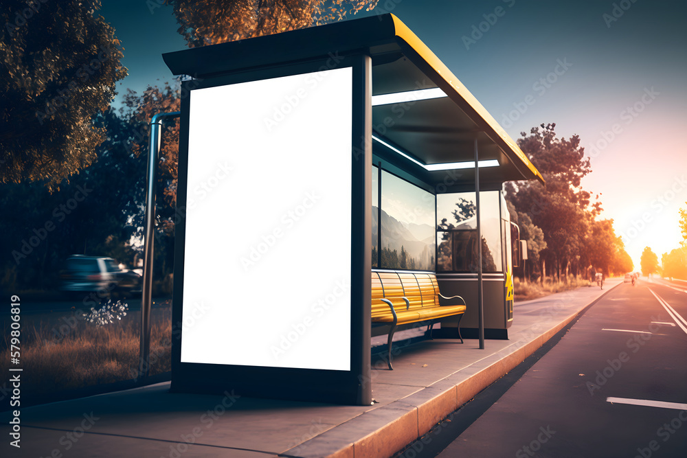 Empty Bus Stop Billboard Mockup or advertisment space for banner or ...