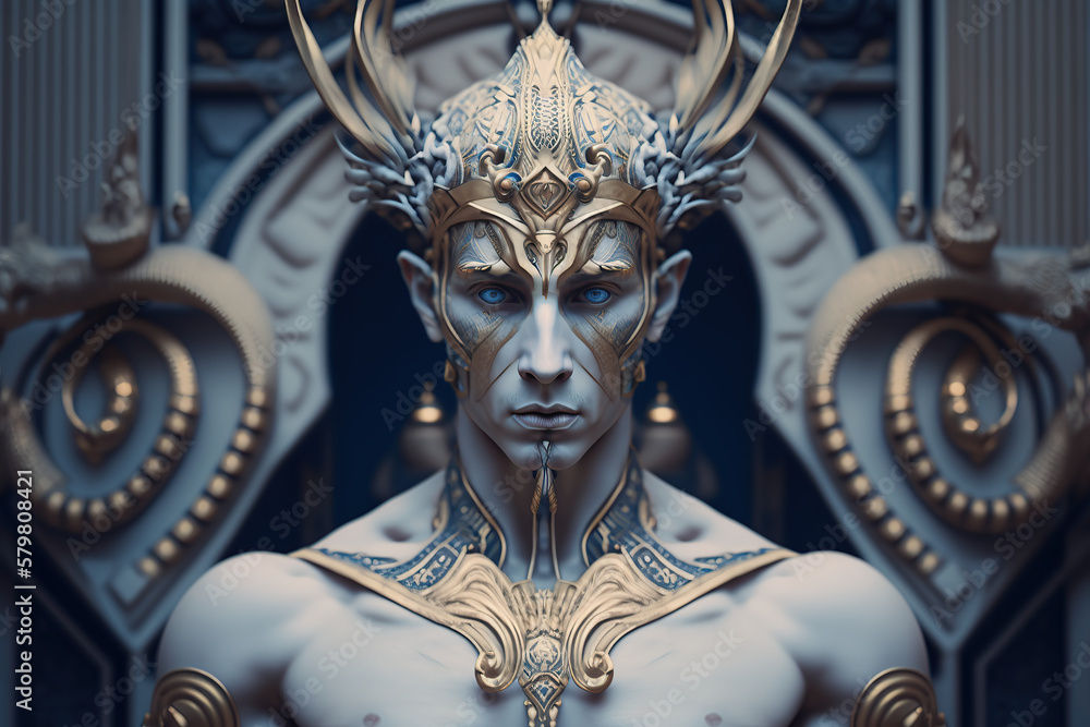 Mythological god Amon made mof azulejos white and blue, created with ...