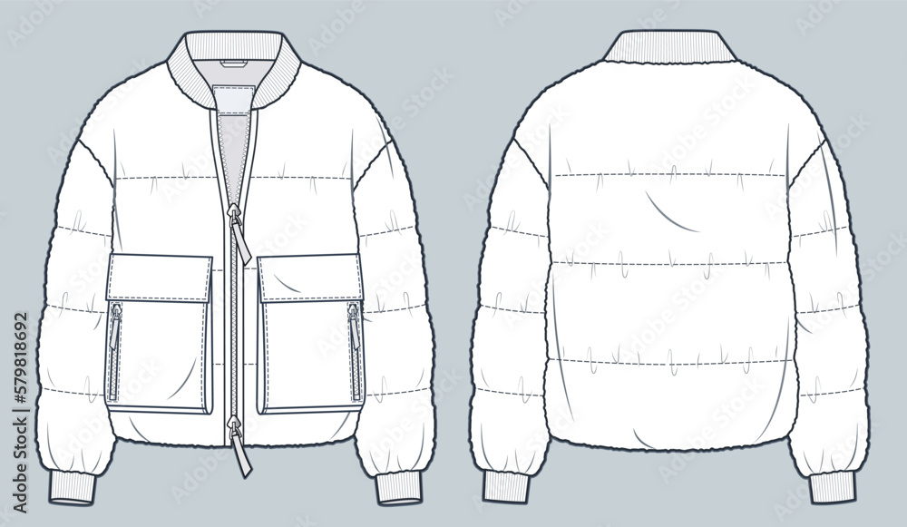 Faux Fur Jacket technical fashion Illustration. Outerwear fashion flat ...