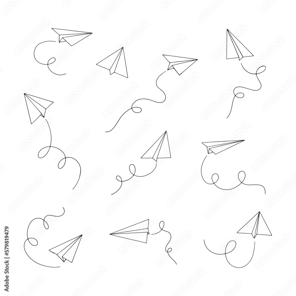 Vector paper airplane set. Icon symbol of travel and route. isolated on ...
