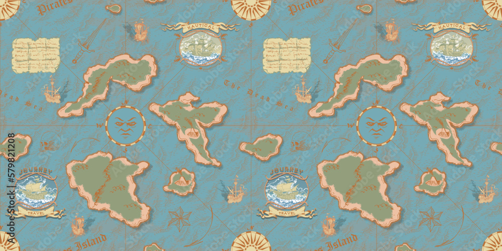 ancient nautical chart of sea routes Stock Vector | Adobe Stock