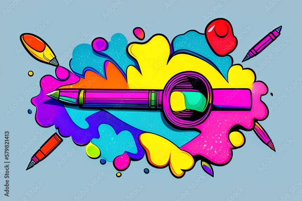 Colorful pen pop art style isolated on white background. vector ...