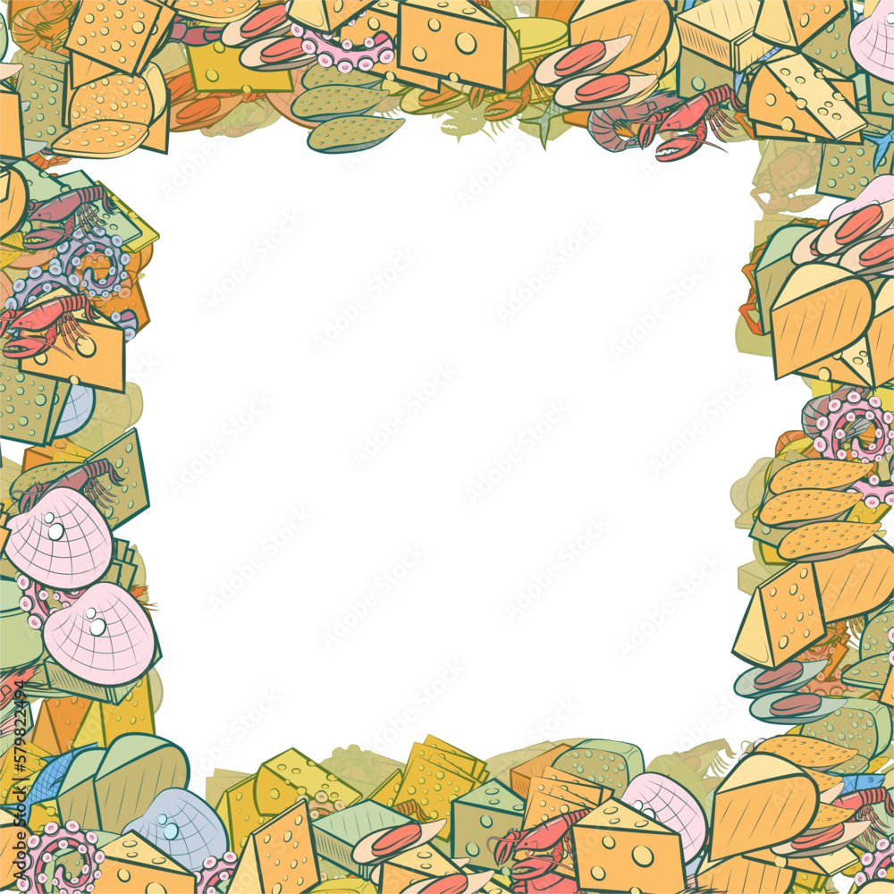 Background pattern abstract design texture. Seafood and Cheeses. Border ...