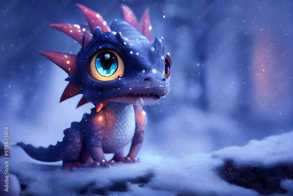 tiny female dragon 8k Kawaii adorable eyes Pixar style Stock ...