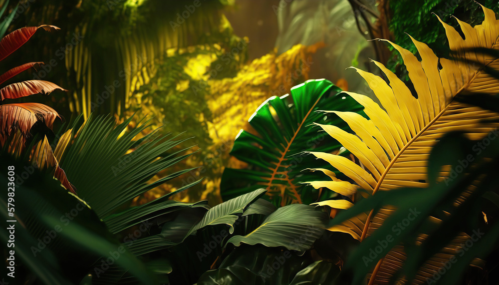 ภาพประกอบสต็อก Beautiful jungle rainforest background with fresh green ...