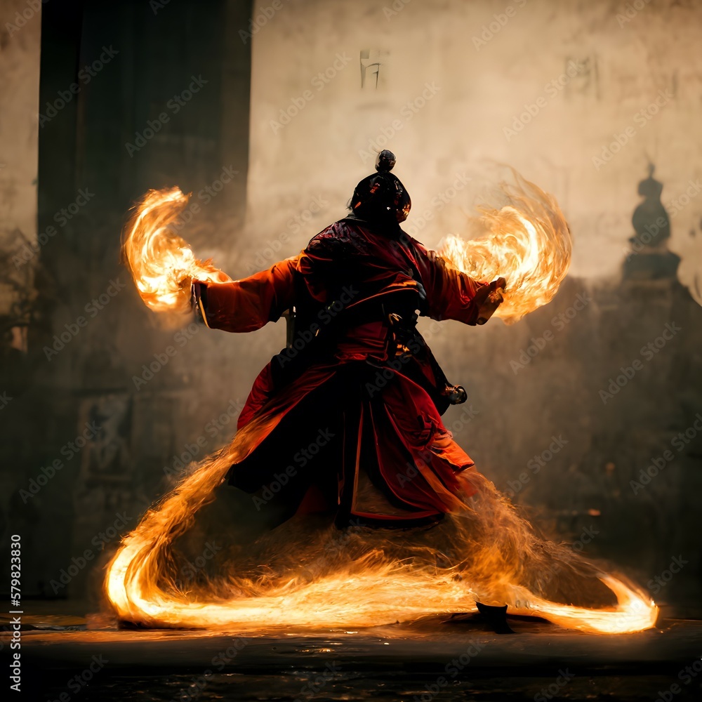 fire bending man emperor epic photorealistic action sh Stock ...