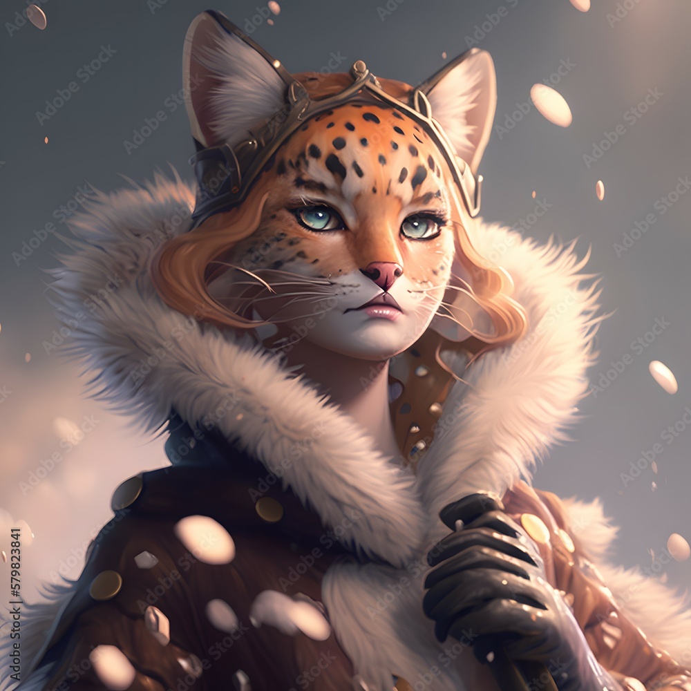 Tiny Female Fox Superimposed On A Leopard 8k Kawaii Ad Stock Illustration Adobe Stock