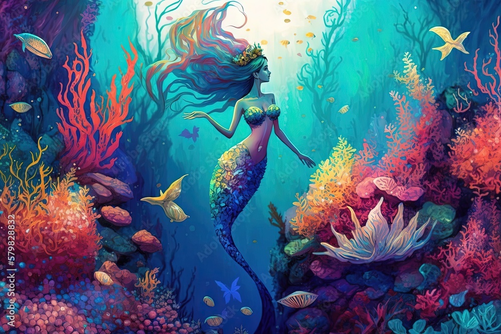 Mermaid Swimming Painting