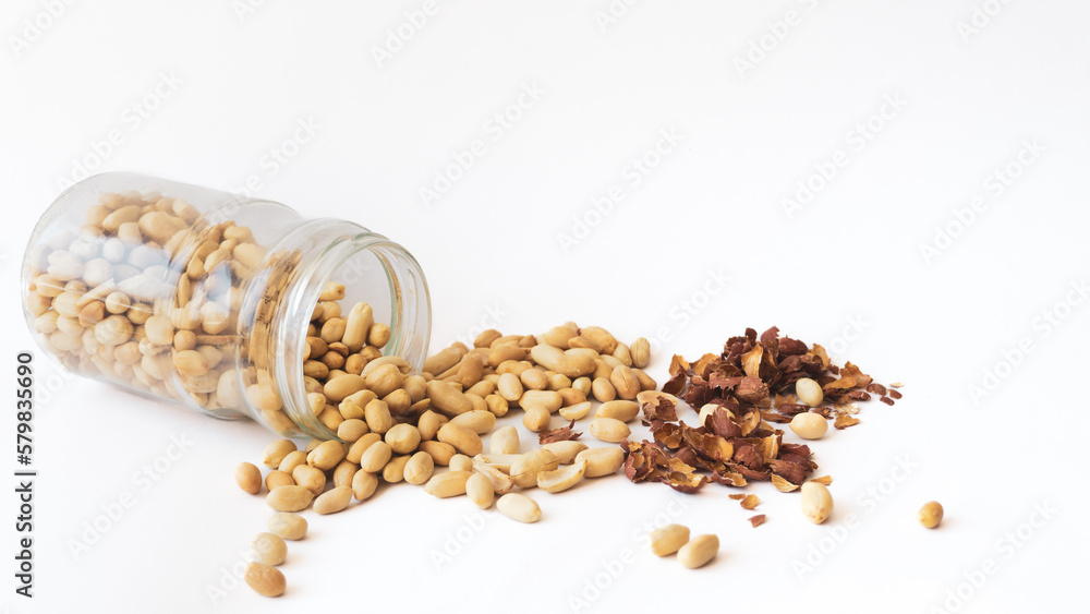 Roasted peanuts isolated on white background. Groundnut seeds shells ...